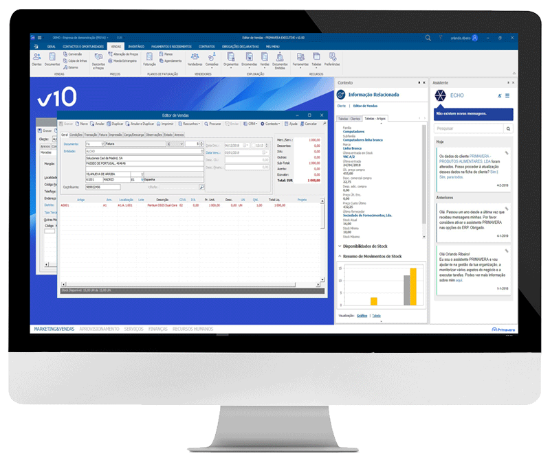 Interface do ERP Primavera v10